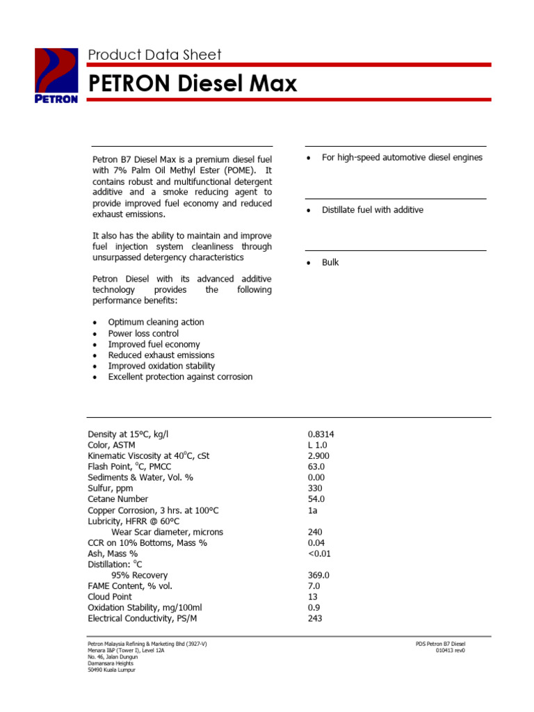 PDS Petron B7 Diesel Max - With Additive - Dec 8 20141 | PDF