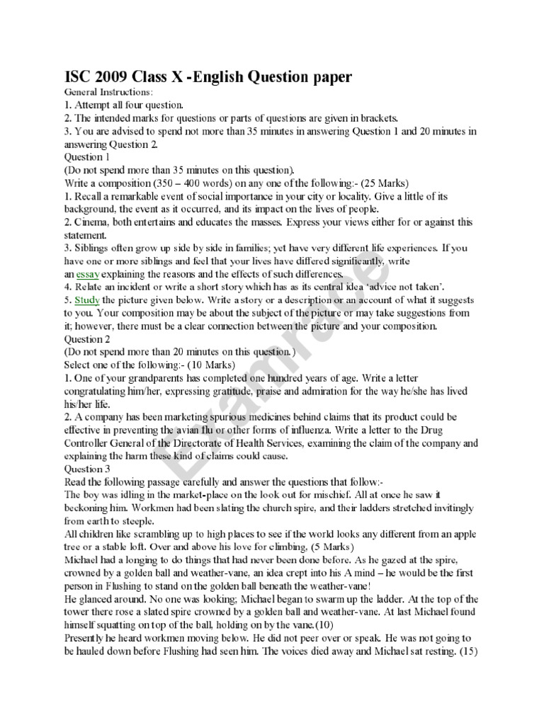 ICSE Class 10 English 2009 | PDF