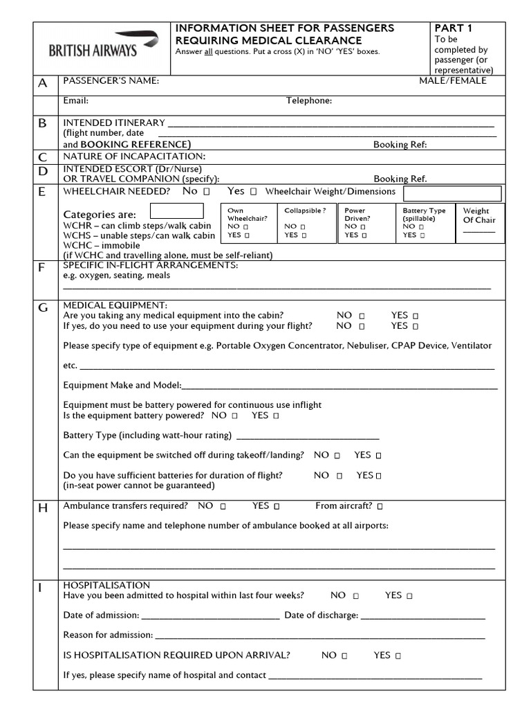 Medical Clearance Form for Passengers | PDF | Wheelchair | Hospital