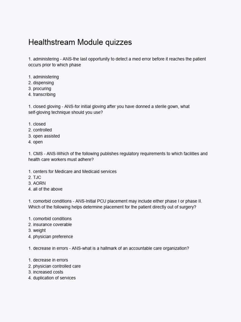 Healthstream Module Quizzes | PDF | Surgery | Anesthesia
