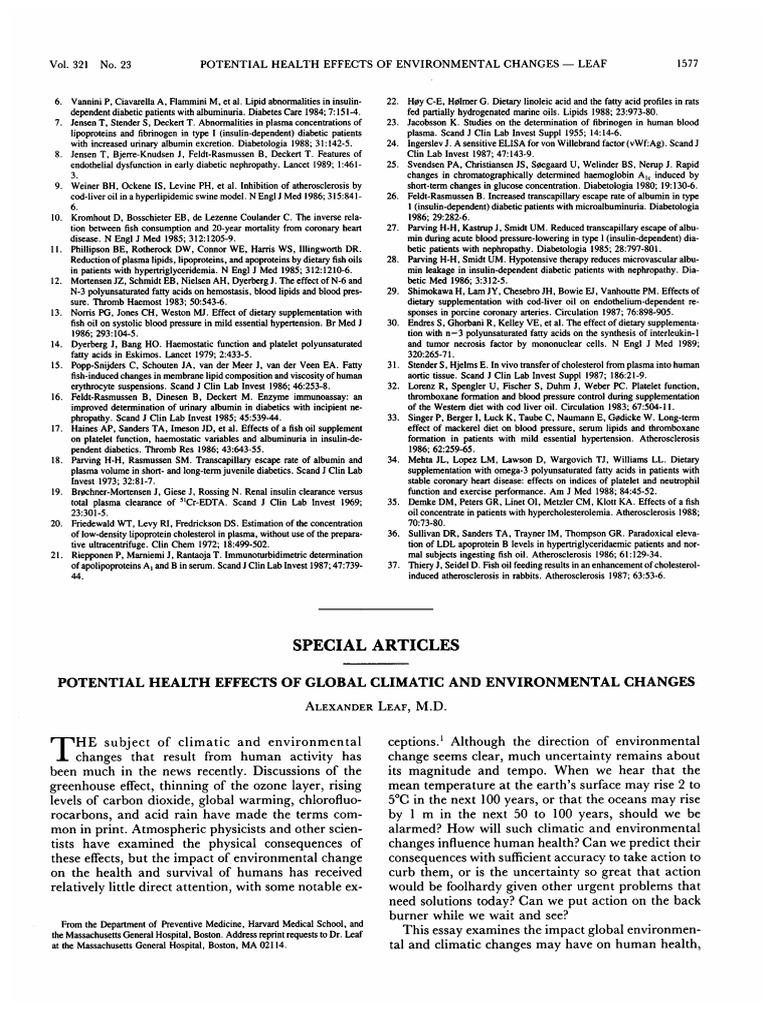 Potential Health Effects of Global Climatic and Environmental Changes | PDF
