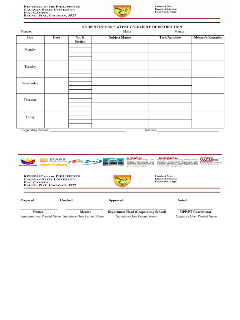 Interns Weekly Sched. of Instruction and Final Rating Sheet | PDF | Mentorship