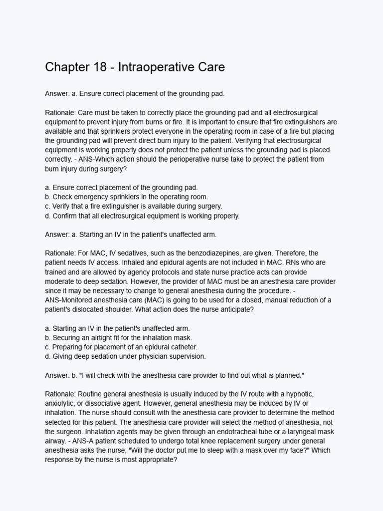 Chapter 18 - Intraoperative Care | PDF | Anesthesia | Surgery