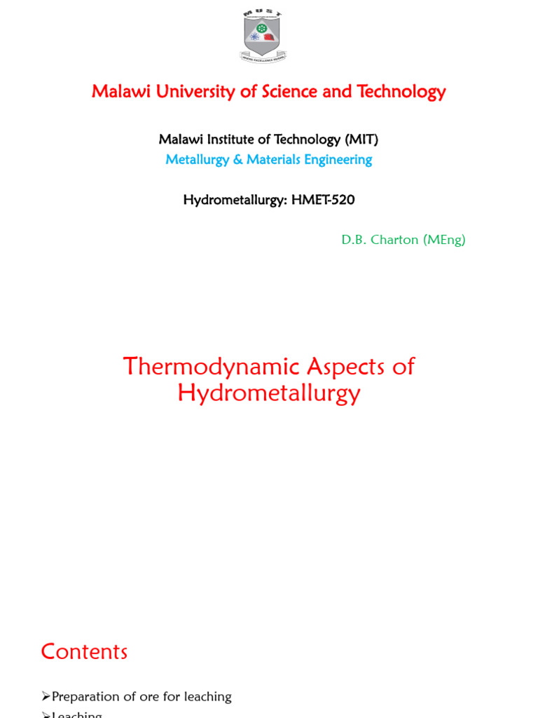 Hydrometallurgy: Leaching Techniques Explained | PDF | Gibbs Free ...