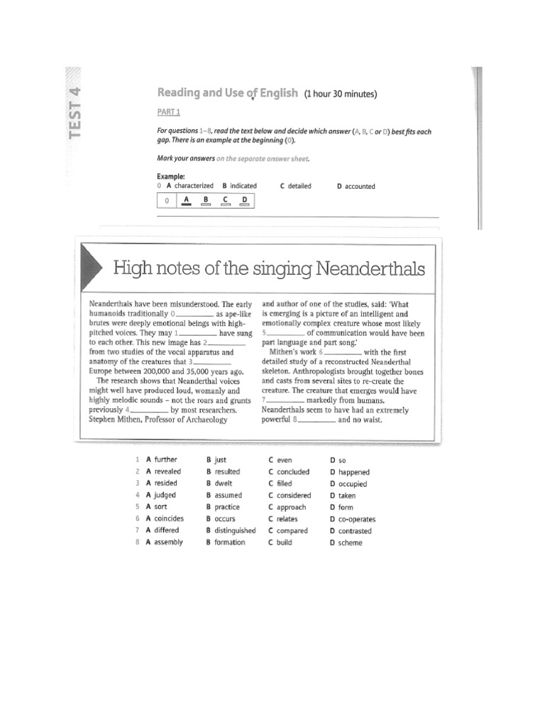 Reading and Use of English Part 1 | PDF