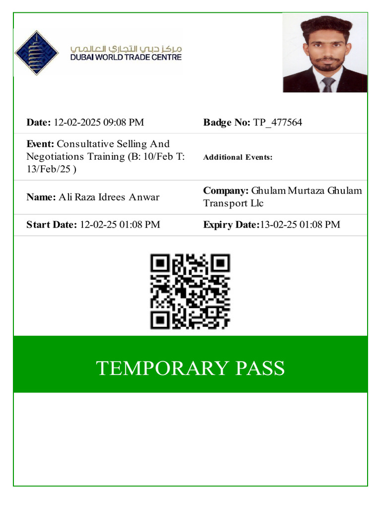 Temporary Pass: Date: Badge No: Event | PDF