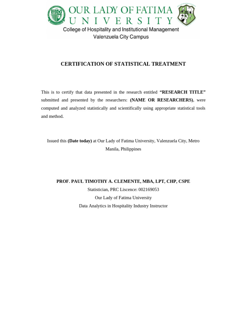 Certificate of Statistical Treatment | PDF
