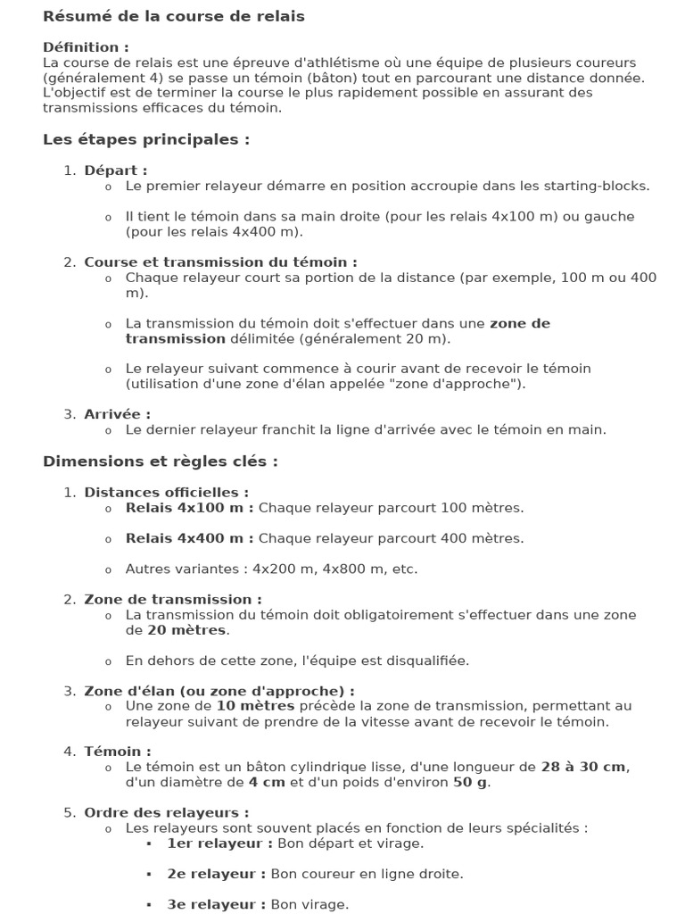 Règles et caractéristiques de la course de relais | PDF