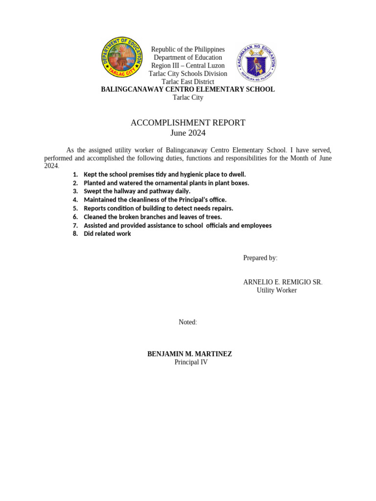 Utility Worker Accomplishment Report | PDF