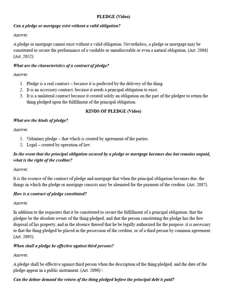 Notes For Pledge and Mortgage - Business Law | PDF | Mortgage Law ...