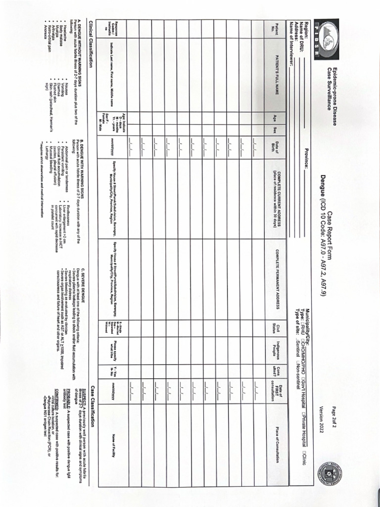 Dengue Form - Ipcc | PDF