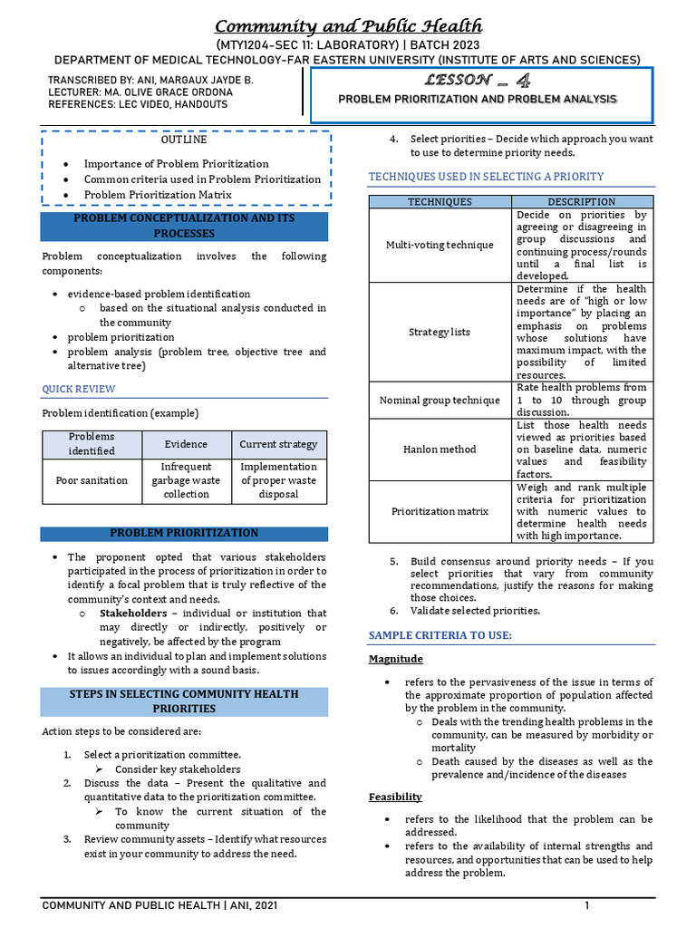 LESSON 4 - Problem Prioritization and Problem Analysis | PDF ...