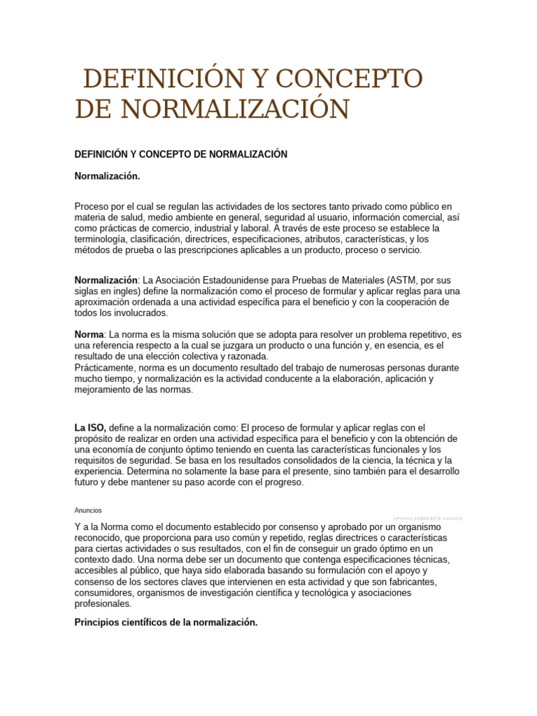 Tema 1 DEFINICIÓN Y CONCEPTO DE NORMALIZACIÓN | PDF | Estandarización