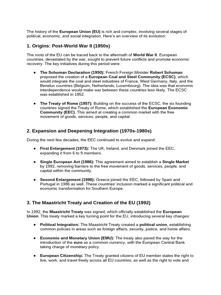 History of the European Union Explained | PDF | European Union | Euro