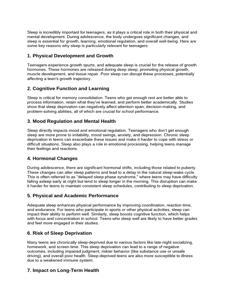 Sleep Is Incredibly Important For Teenagers, As It Plays A Critical ...