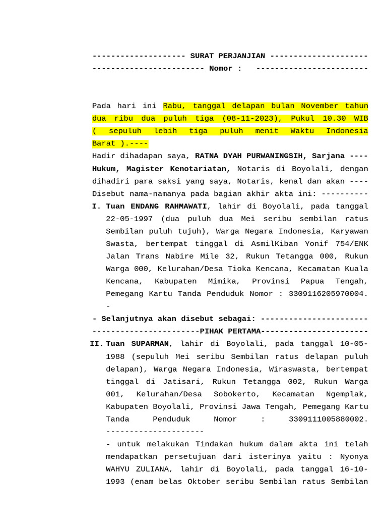 Surat Perjanjian Pinjam Nama | PDF