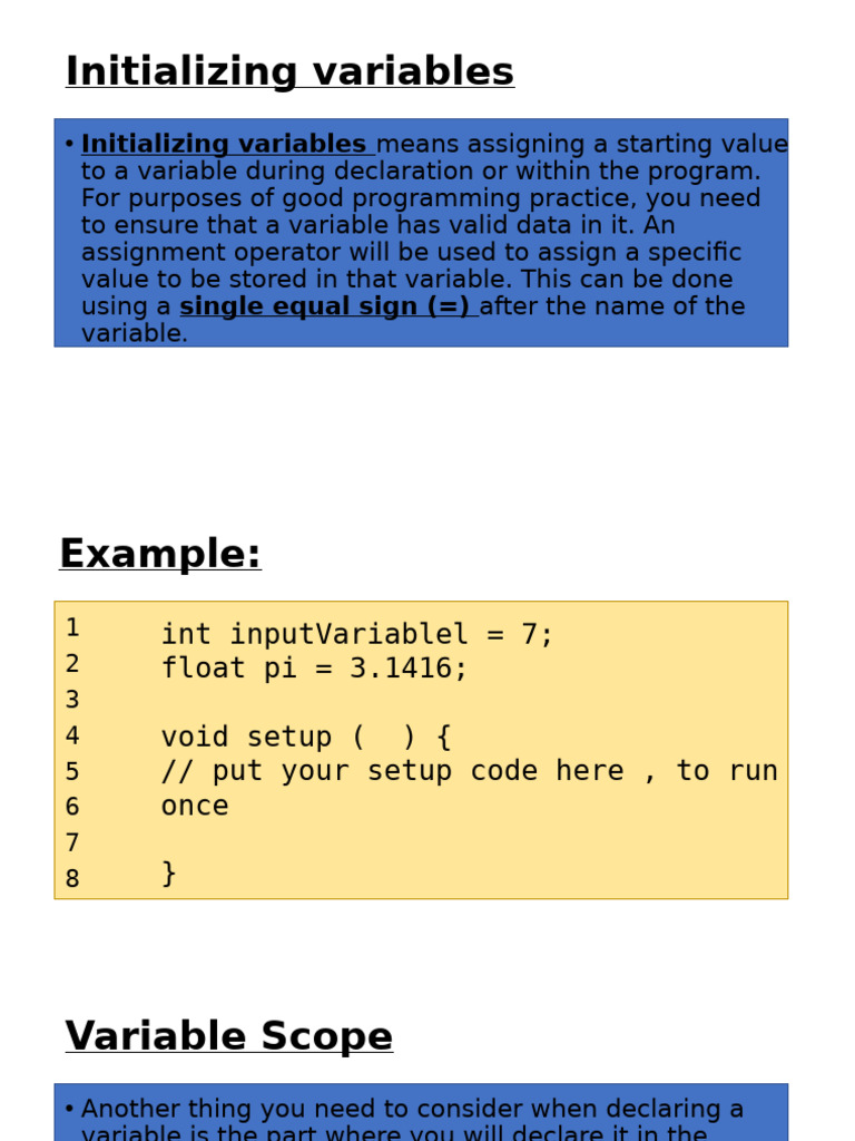 Initializing variables | PDF | Variable (Computer Science) | Scope (Computer Science)