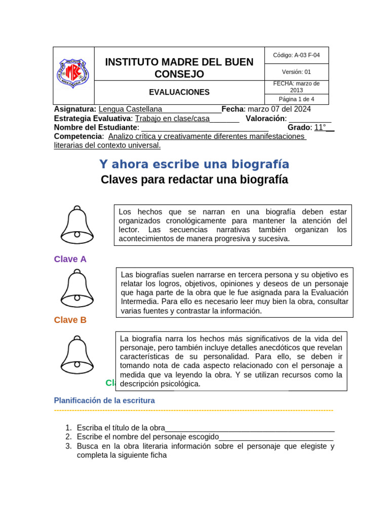 Plan de Escritura de La Biografia1 | PDF