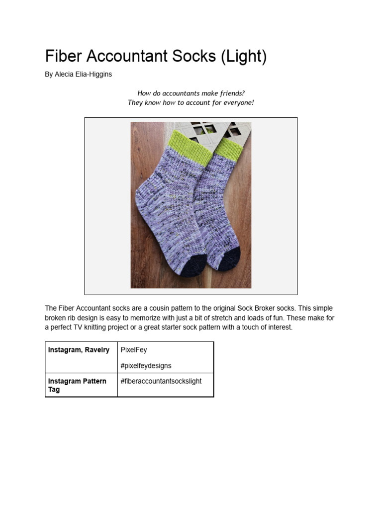 Fiber Accountant Socks Pattern | PDF | Knitting | Yarn