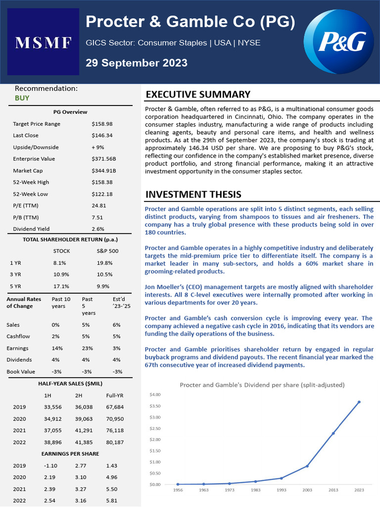 Procter & Gamble Stock Analysis 2023 | PDF | Procter & Gamble | Dividend