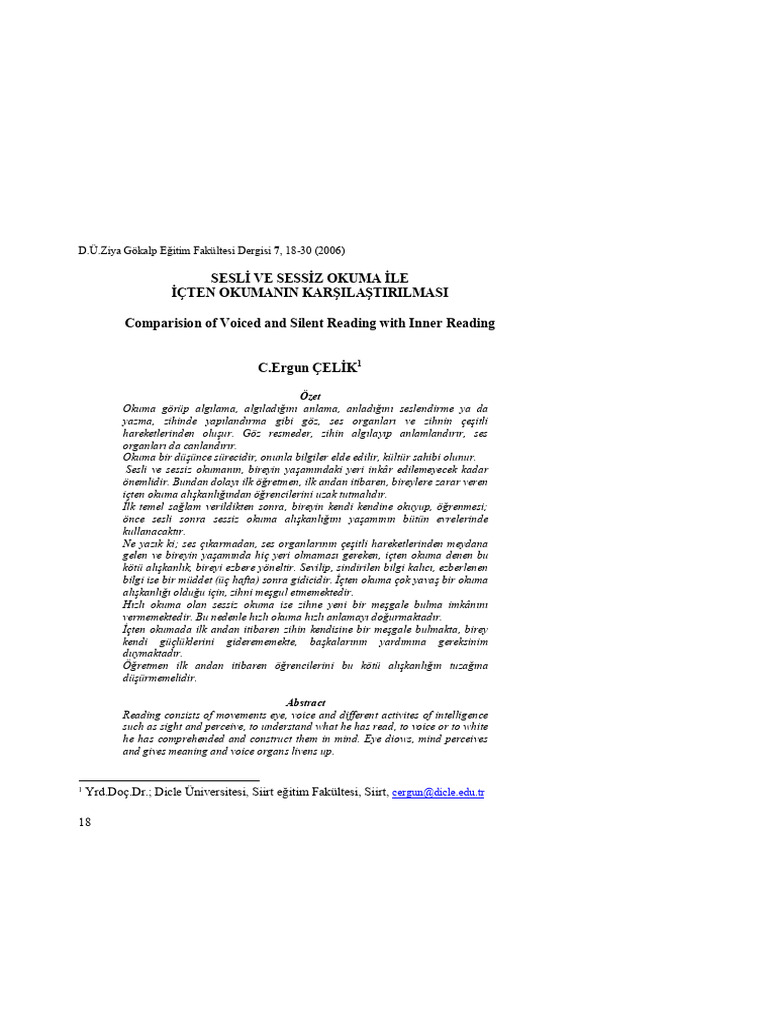 Sesli Ve Sessiz Okuma Le Ten Okuman n Kar La t r Lmas [#606840]-787231 | PDF