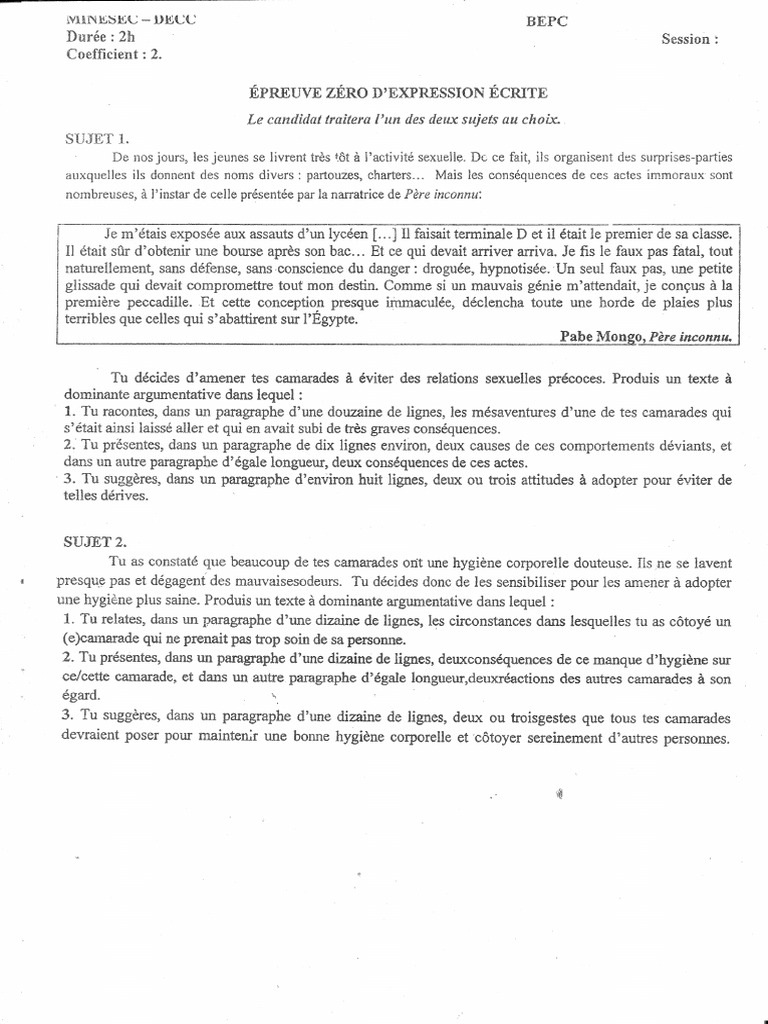 Épreu - Zéro - Bepc - Express - Écrite - 3e - 2021-1 - Copie | PDF