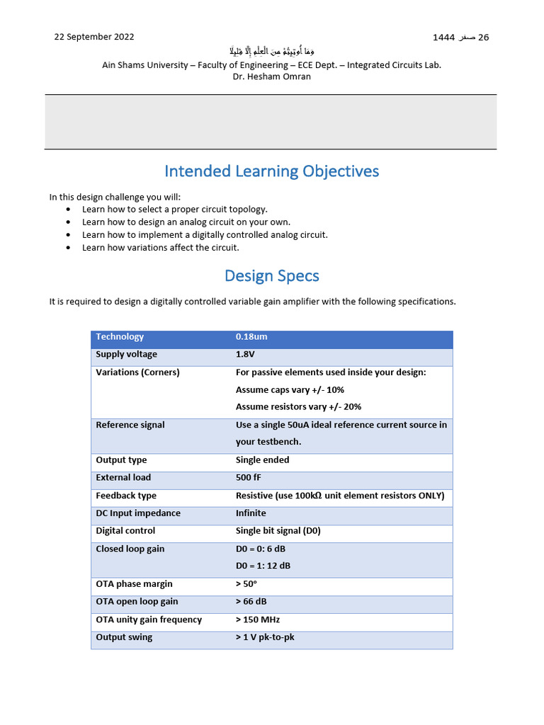 Aic Lab Cadence 99 Design Challenge 2022 v01 | PDF | Amplifier | Electrical Network
