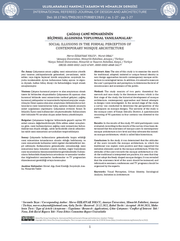 Cagdas Cami Mimarisinin Bicimsel Algisinda Toplumsal ...