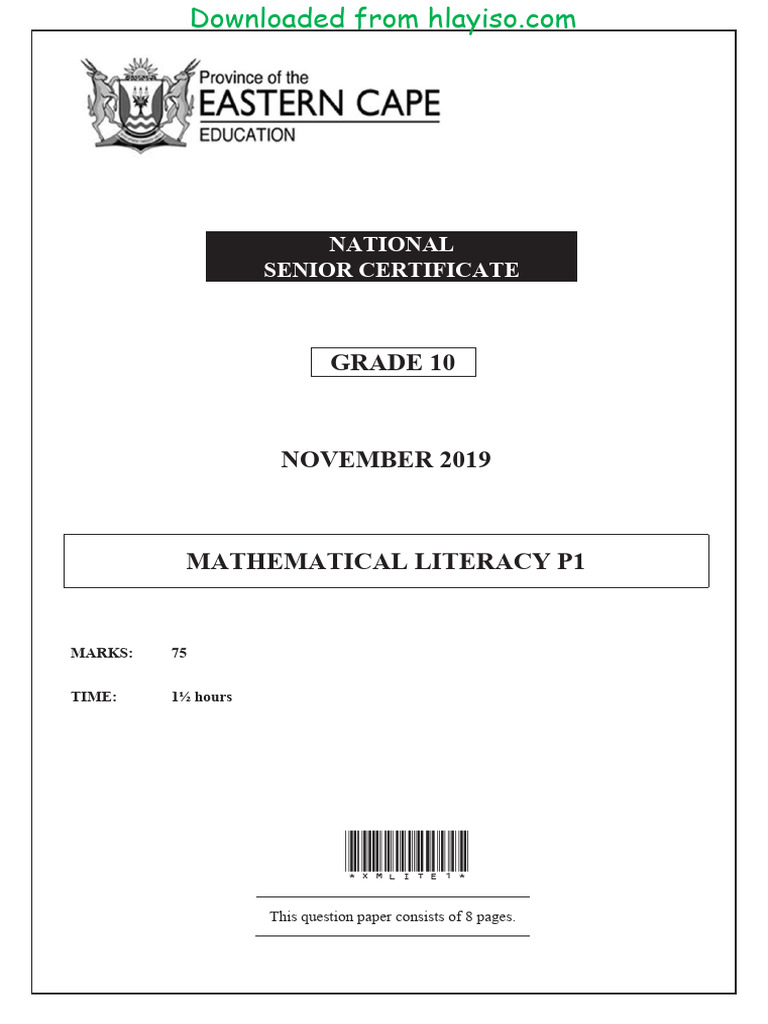 MATHS LIT P1 GR10 QP FINAL NOV2019 - Eng D - Hlayiso - Com | PDF ...