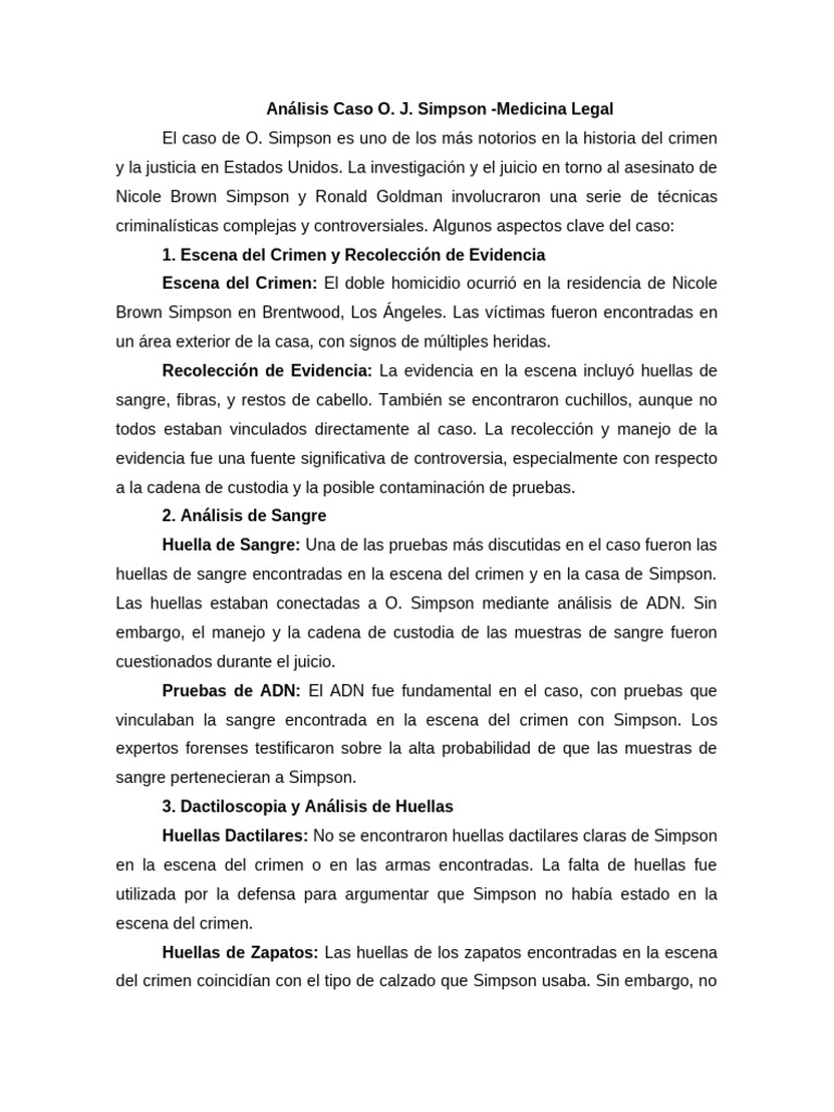 Analisis Medico Legal de o J Simpson | PDF | Crímenes | Crimen y violencia
