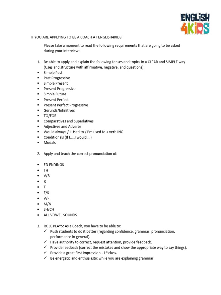Interview Topics - English4kids | PDF