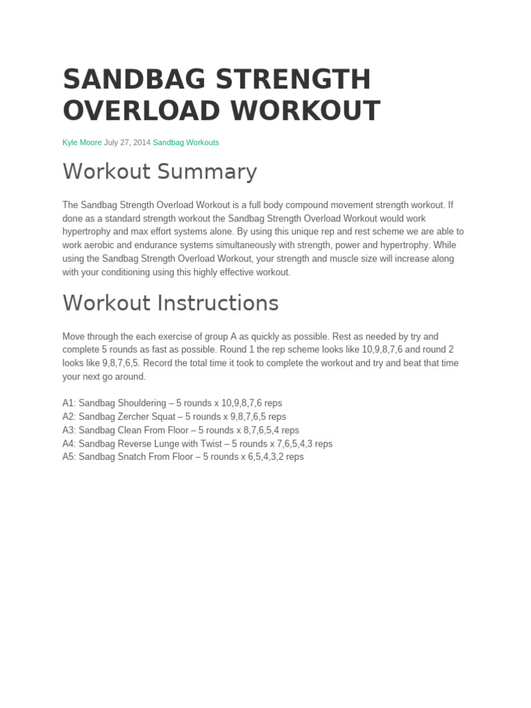 Sandbag Strength Overload Workout Guide | PDF
