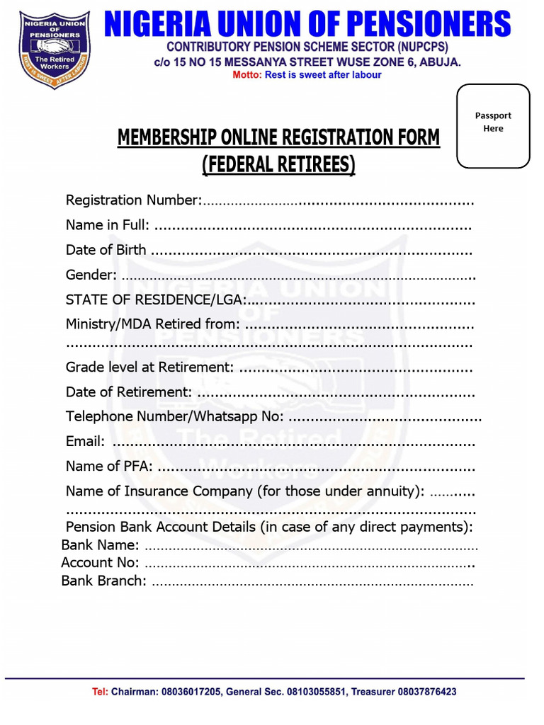 Federal Retirees Membership Registration | PDF