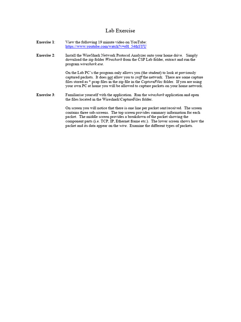 Wireshark Lab Exercises Overview | PDF