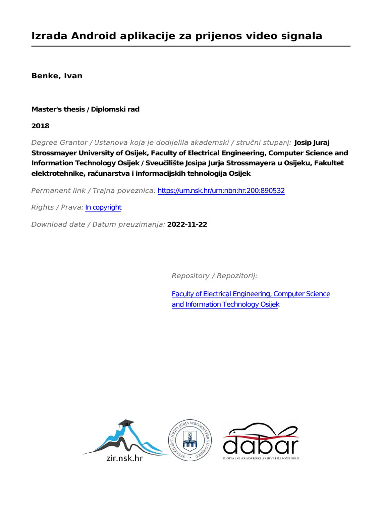 Zizrada Android Aplikacije Za Prenos Video Signala | PDF