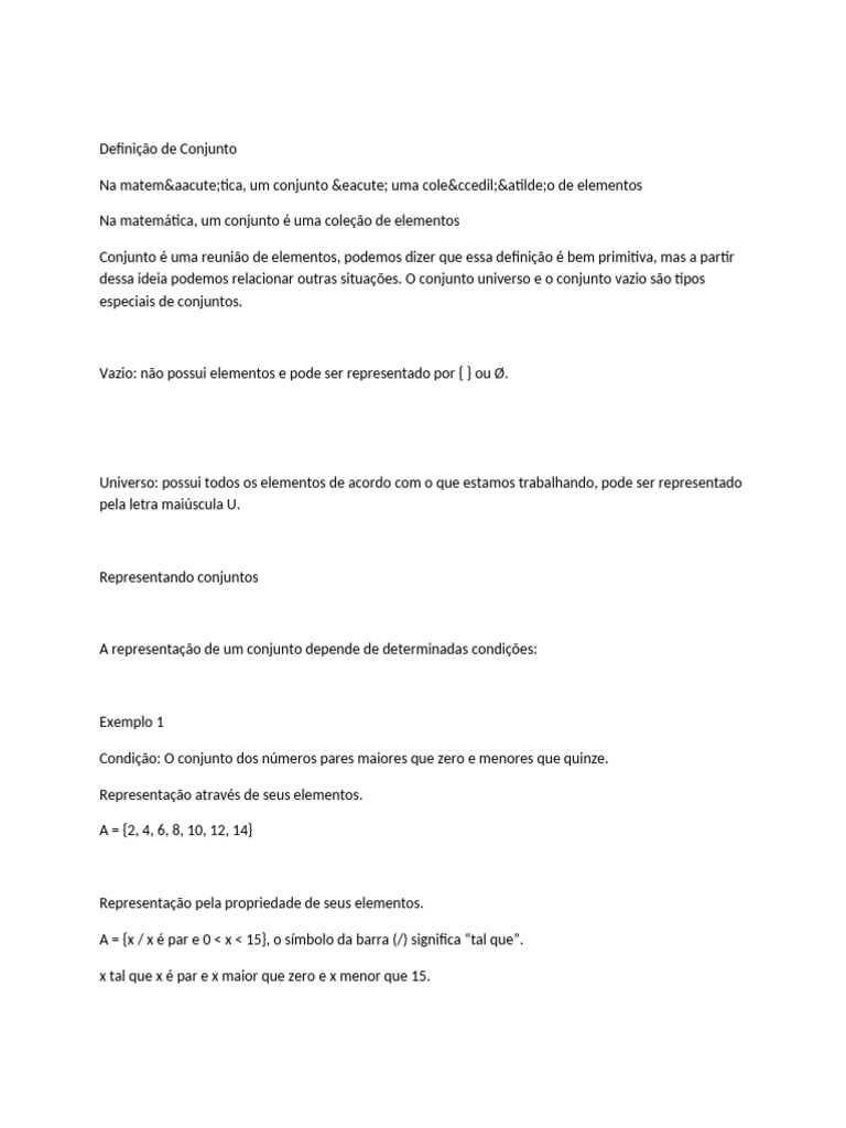 Definição de Conjunto | PDF | Conjunto (Matemática) | Conjunto vazio ...