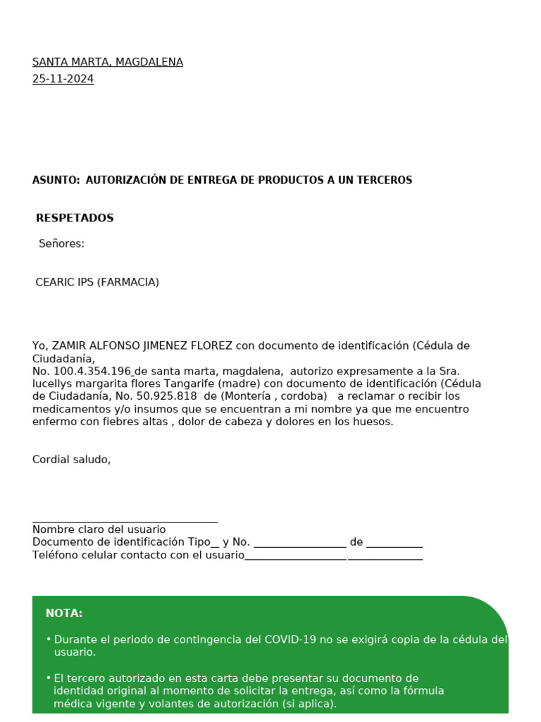 Cruz Verde FORMATO CARTA AUTORIZACION | PDF