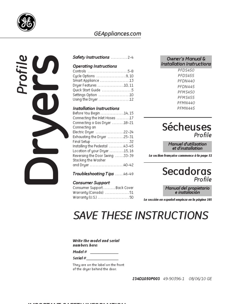 Ge Profile Dryer Manual