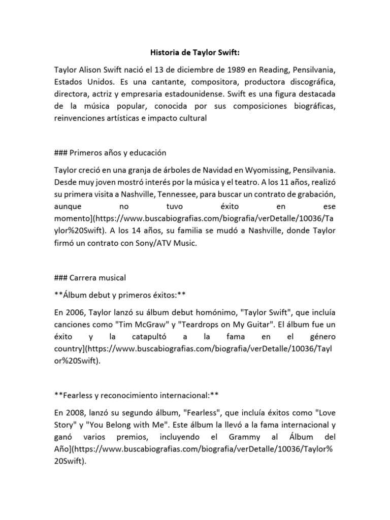 Biografía de Taylor Swift: Vida y Música | PDF | Taylor Swift | Músicos ...