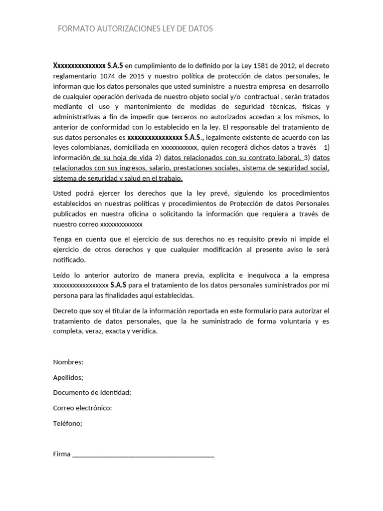 Autorización para Tratamiento de Datos | PDF