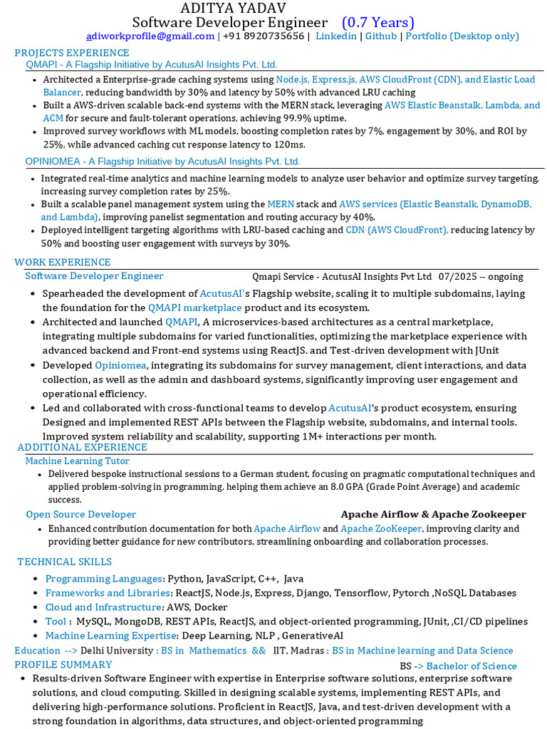 Aditya YADAV Resume CV.pdf | PDF | Computer Programming | Cache (Computing)