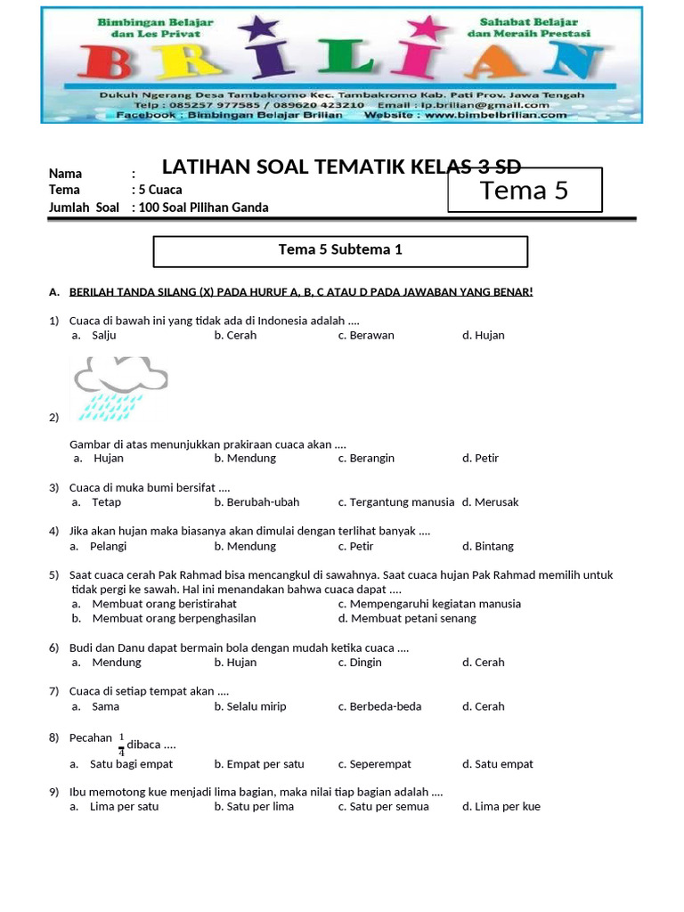 Soal Pilihan Ganda Kelas 3 SD Tema 5 Cuaca | PDF