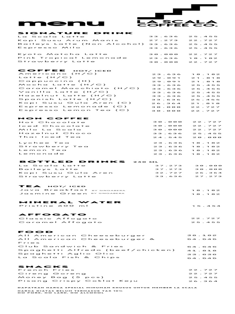 Contoh Menu Minuman La Scala | PDF | Minuman | Minuman Berkafeina