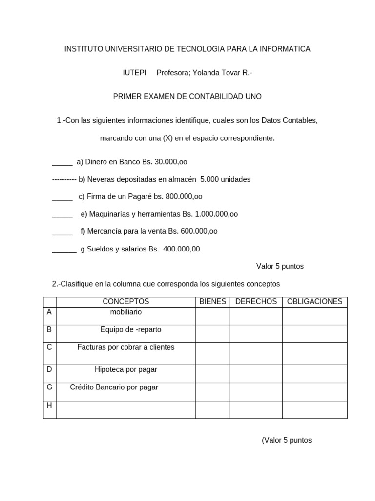 3ers Contab Examen Unidad Uno | PDF | Contabilidad | Industrias de servicio