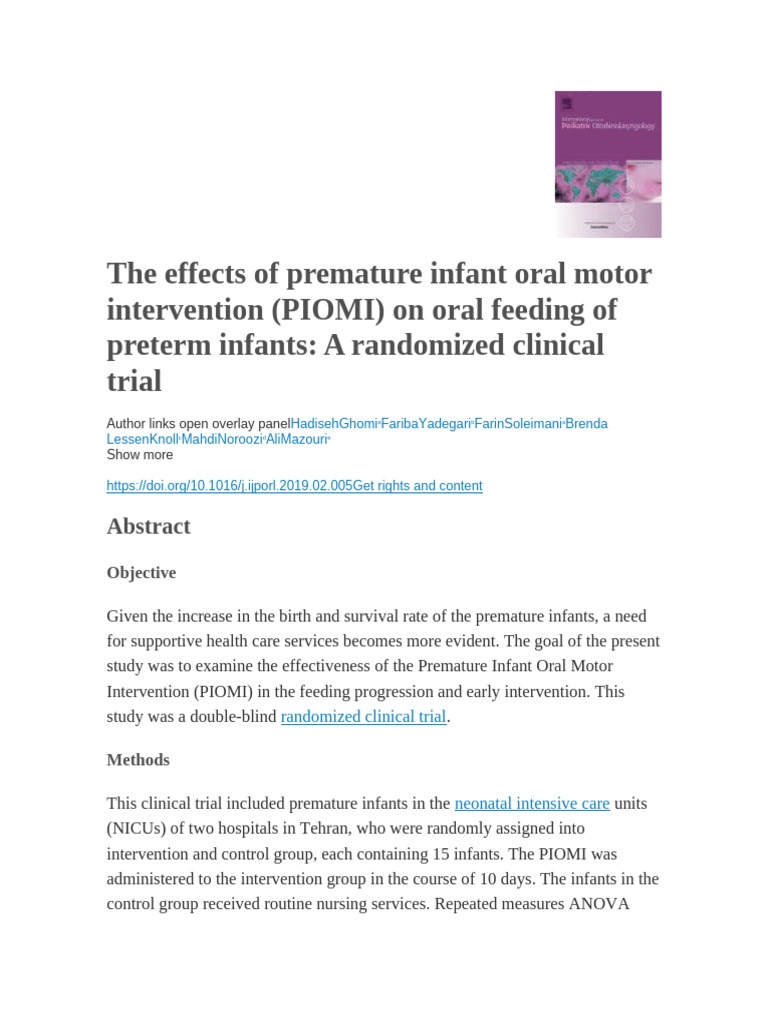 The Effects of Premature Infant Oral Motor Intervention | PDF