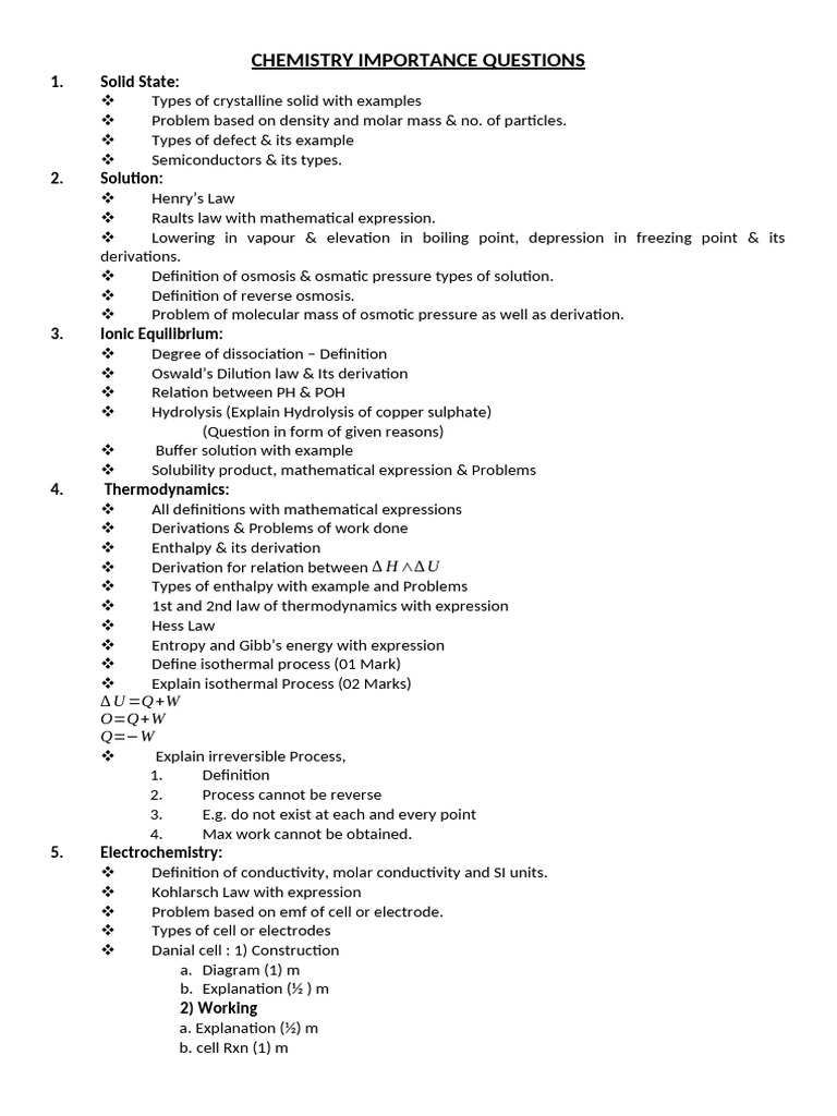 Chemistry Exam Topics & Key Concepts | PDF | Coordination Complex | Chemical Compounds