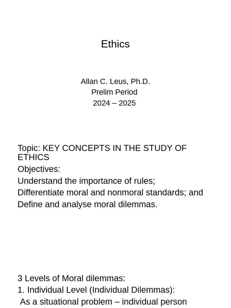 Ethics - Prelim 2 Key Concepts of Ethics Part 2 | PDF | Morality | Psychology