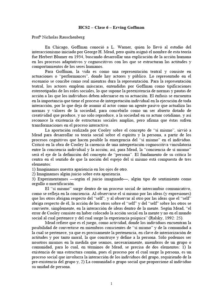 Clase 6 GOFFMAN - HCS2 2 - 2024 | PDF | Estigma social | Sociología