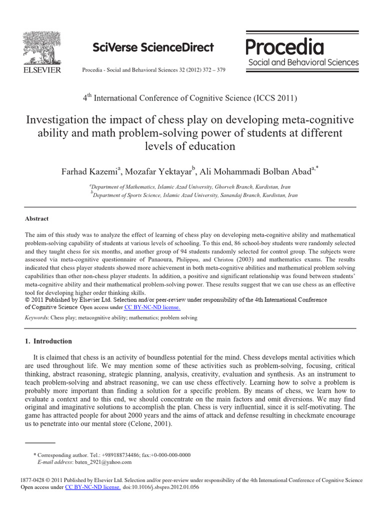 Investigation The Impact of Chess Play On Developing Met - 2012 - Procedia - Soc | PDF ...