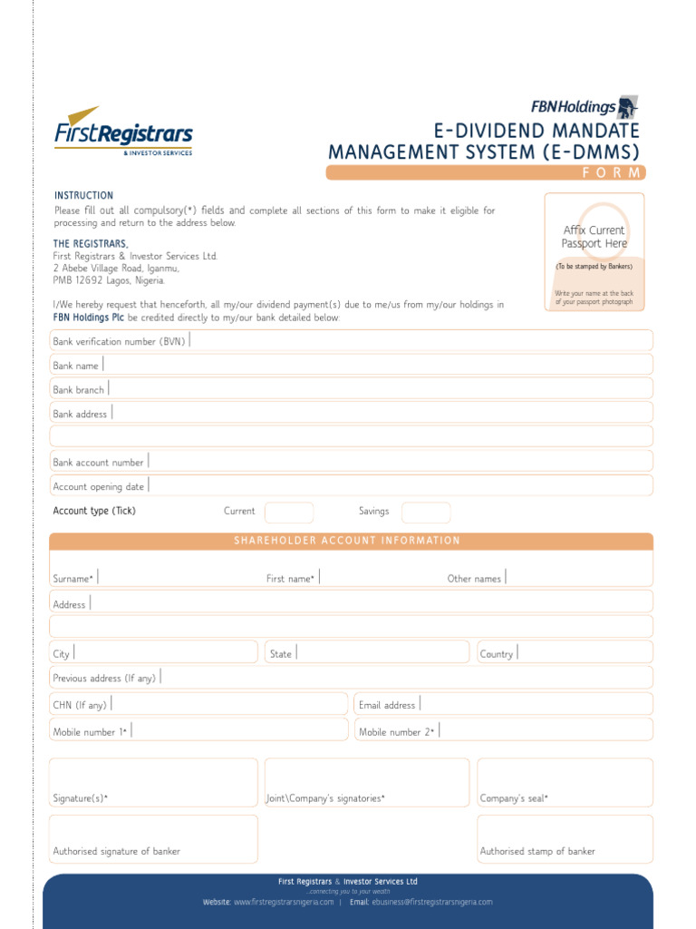 E-Dividend Mandate Management Form | PDF | Financial Economics | Business